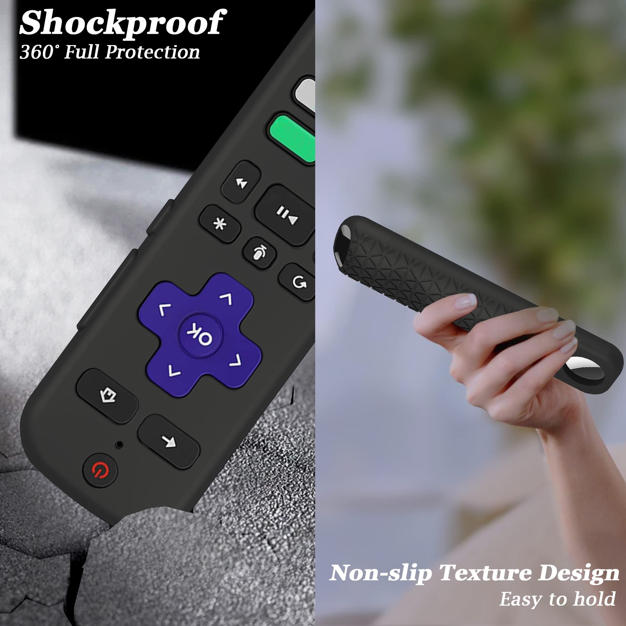 Seltureone 2 in 1 Remote Cover with AirTag Holder for Roku - Silicone Protective Case, Anti Slip Shock Absorption Washable, Black