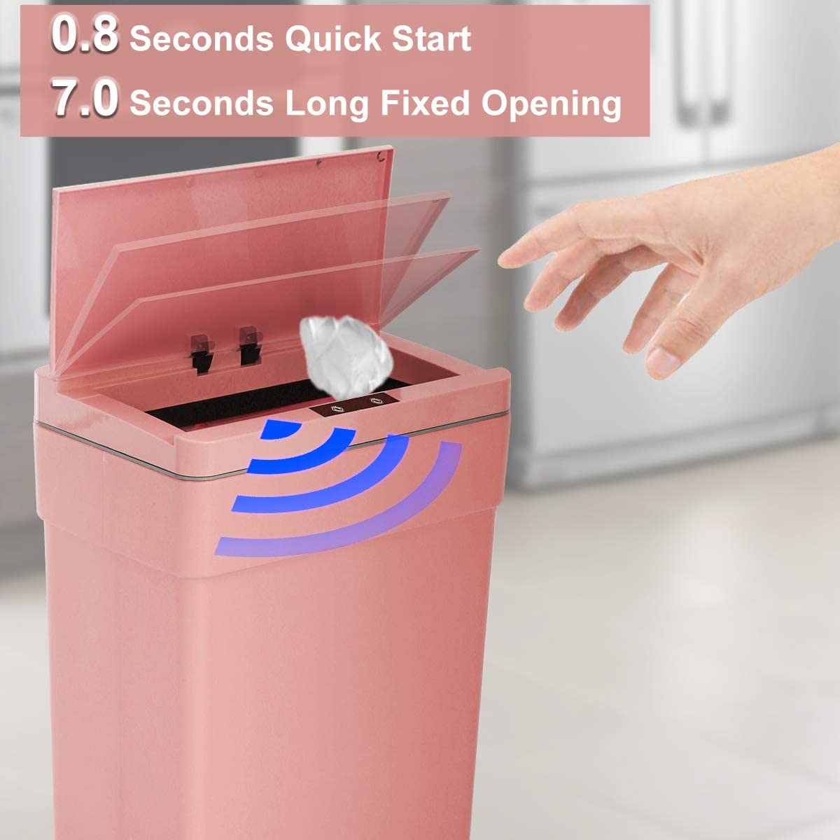 NiamVelo 50 Liter/13.2 Gallon Trash Can for Kitchen, Automatic Garbage Can Touch Free High-Capacity,Plastic Smudge Resistant, with Lid (1, Pink)