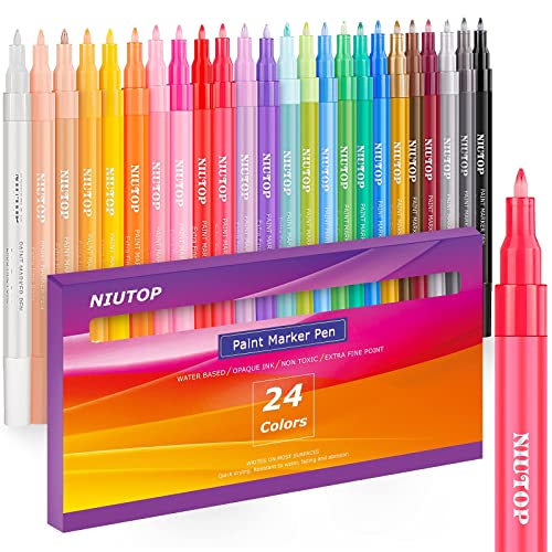 Acrylic Paint Pens for Rock Painting, 24 Classic Colors Paint Markers for Stone, Rock, Craft DIY, Wood Slices, Ceramic, Halloween Pumpkin Decorating Kit, Art Craft Painting Supplies, Extra Fine Tip