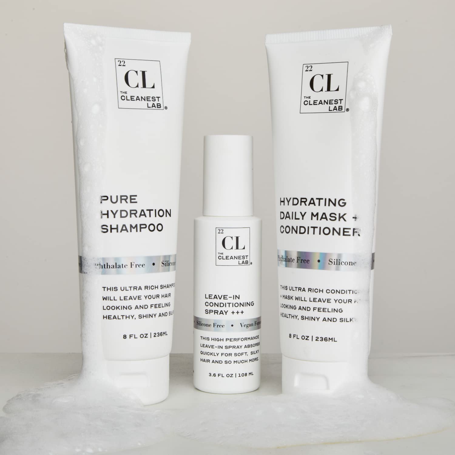The Cleanest Lab Pure Hydration Professional Shampoo. Dry Hair Treatment. Natural Colored & Damaged Hair Repair. Complex Hair Detox. Miracle Conditioning Boost. 8 Fl Oz