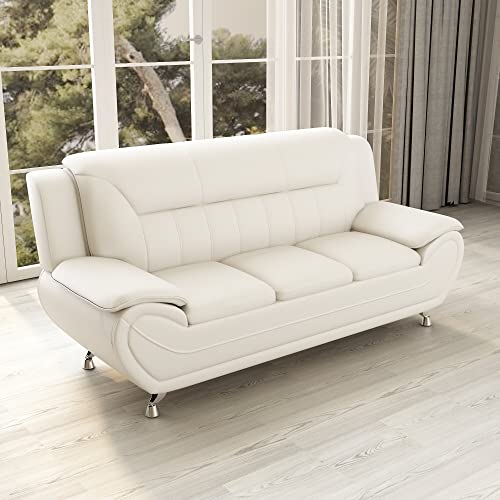 US Pride Furniture Michael Collection Modern Style Faux Leather Couch-Versatile 3 Seater Accent Piece for Living Room, Bedroom or Office-Comfortable Design and Elegant Look, 79" Sofa, Snowy White