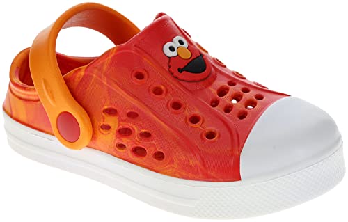 Sesame Street Toddler Clogs, Indoor Outdoor Shoes Easy On with Backstrap, Elmo Red Marble Print, Toddler Size 9