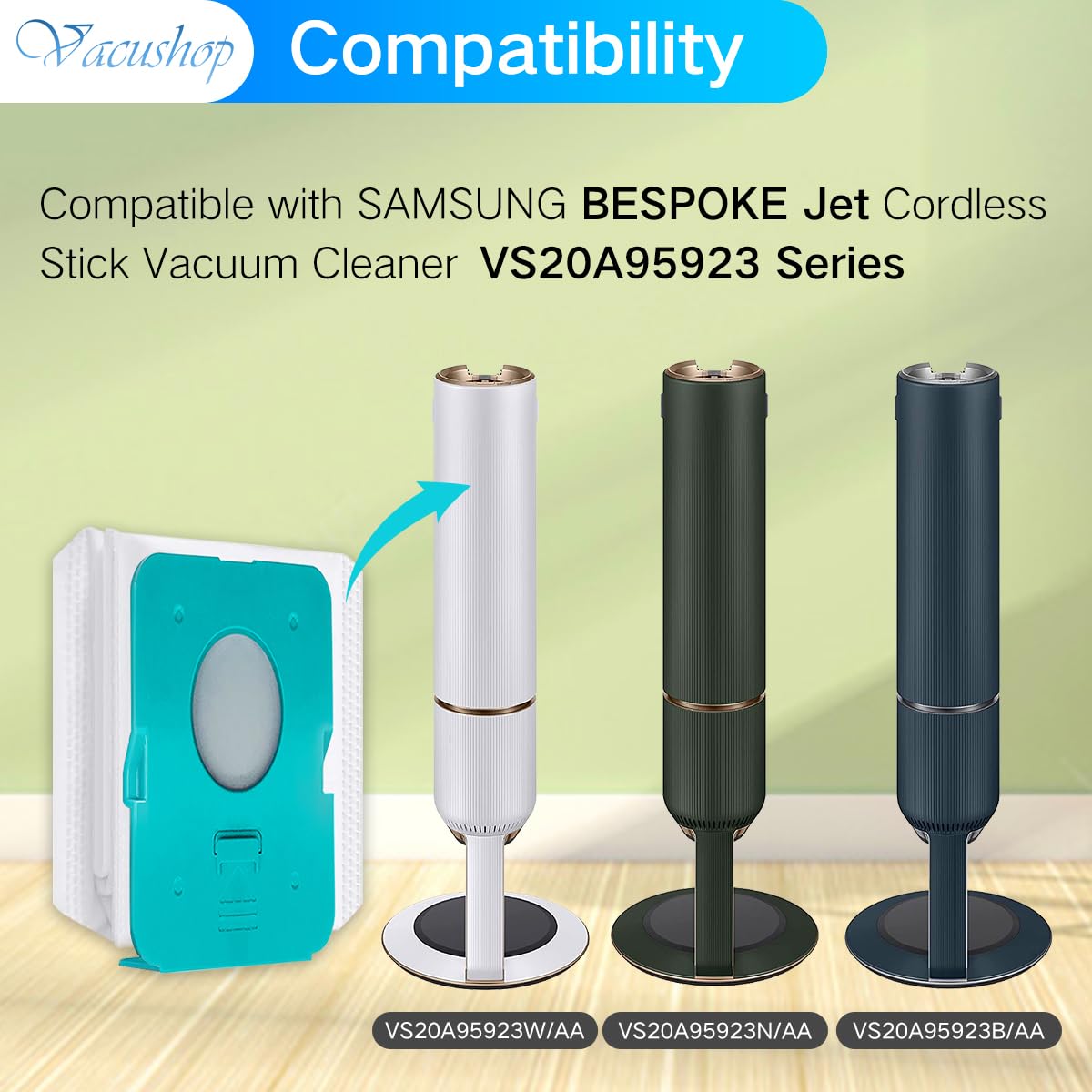 VACUSHOP Dust Bags Replacement for Samsung VCA-ADB95 BESPOKE Jet Cordless Stick Vacuum Accessories Parts 8pcs