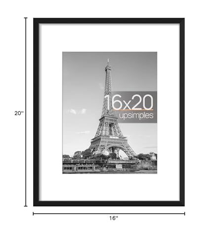 upsimples 16x20 Picture Frame, Display Pictures 11x14 with Mat or 16 x 20 Without, Wall Hanging Poster Frame, Black, 1 Pack