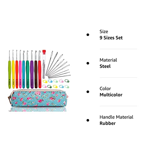 WooCrafts Large-Eye Blunt Needles Yarn Knitting Plus Crochet Hooks Set with Case,Ergonomic Handle Crochet Hooks Needles for Arthritic Hands.Best Gift!