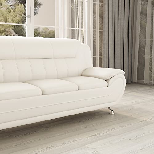 US Pride Furniture Michael Collection Modern Style Faux Leather Couch-Versatile 3 Seater Accent Piece for Living Room, Bedroom or Office-Comfortable Design and Elegant Look, 79" Sofa, Snowy White