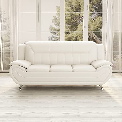 US Pride Furniture Michael Collection Modern Style Faux Leather Couch-Versatile 3 Seater Accent Piece for Living Room, Bedroom or Office-Comfortable Design and Elegant Look, 79" Sofa, Snowy White
