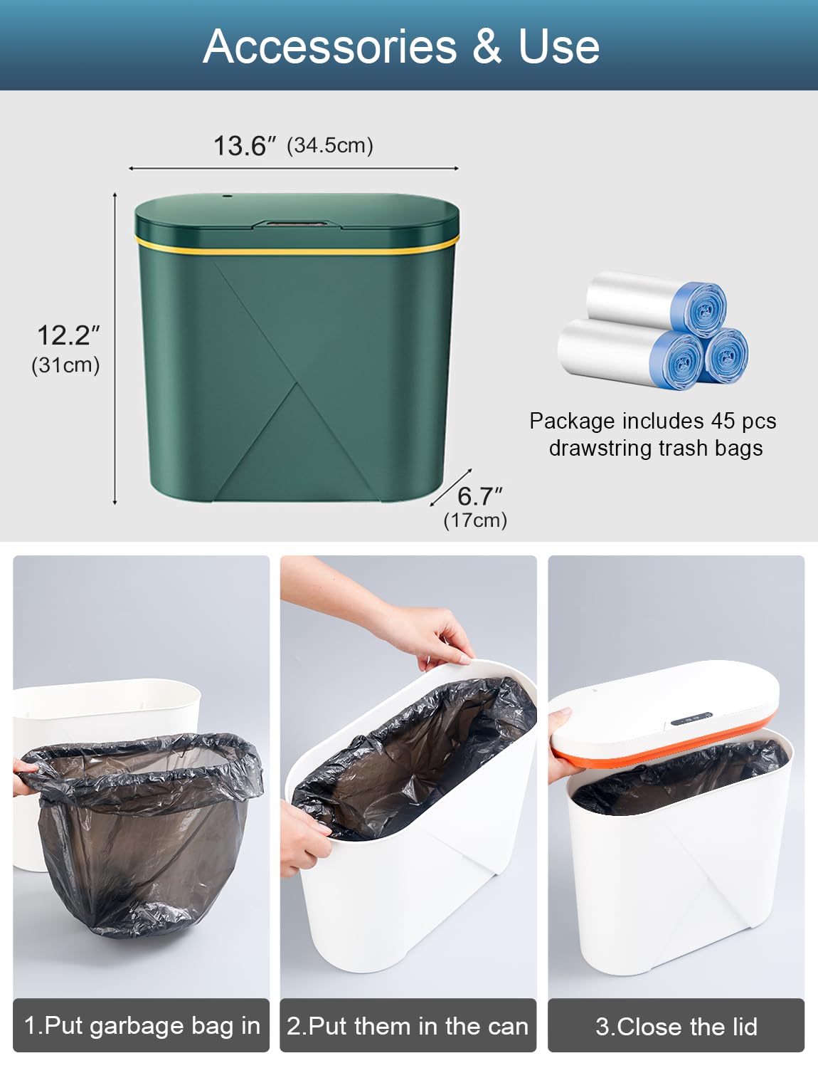 aDeerElf Automatic Trash Can with Essential Oil Diffuser,4 Gallon Bathroom Trash Cans with Lids,Touchless Trash Can Bedroom,Small Smart Trash Cans Motion Sensor Green