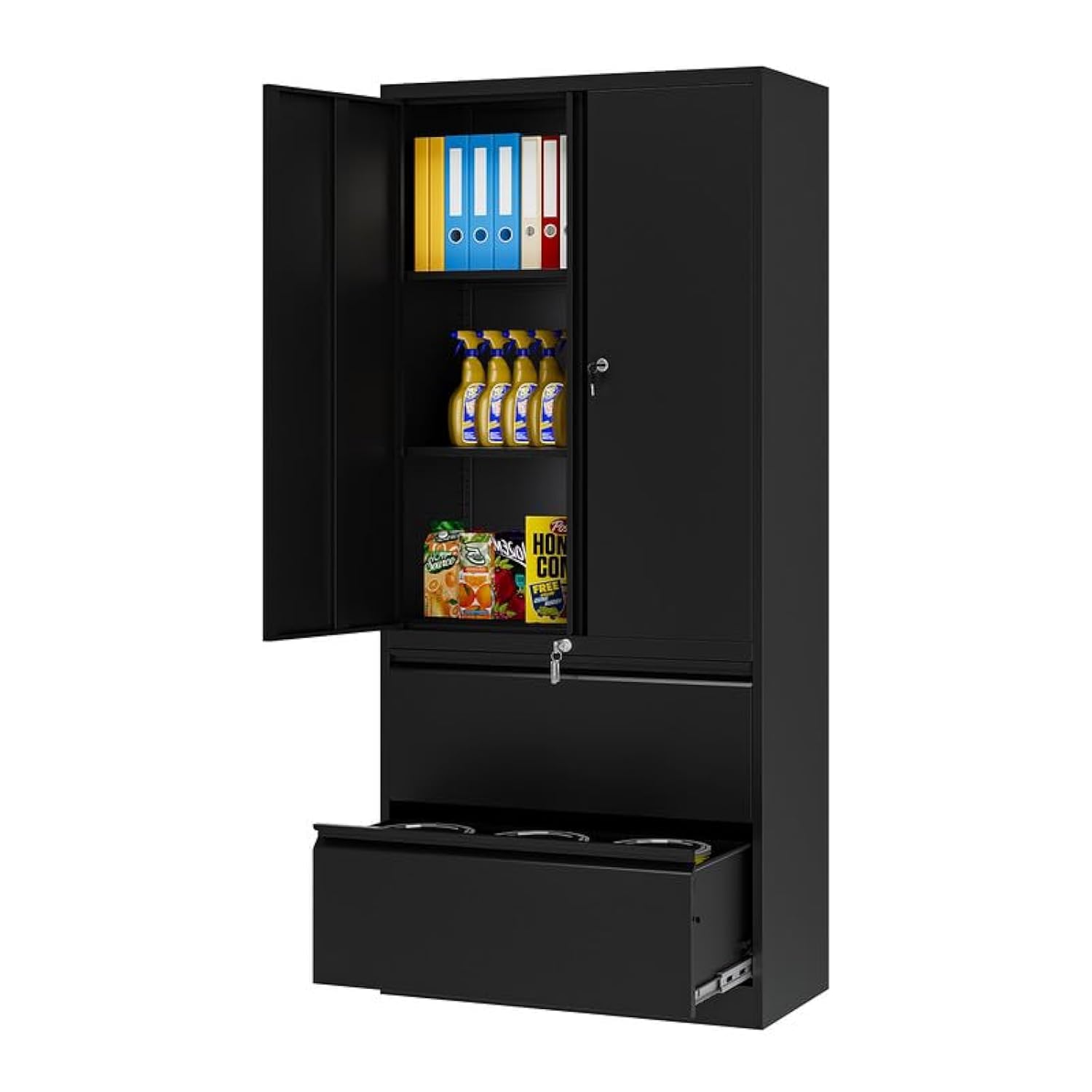 AFAIF Metal File Cabinets, Lateral Filing Cabinet with 2 Drawers,70" H File Cabinet for Home Office, Office Storage Cabinet with Adjustable Storage Shelves for Letter/Legal/A4 Size Files,Black