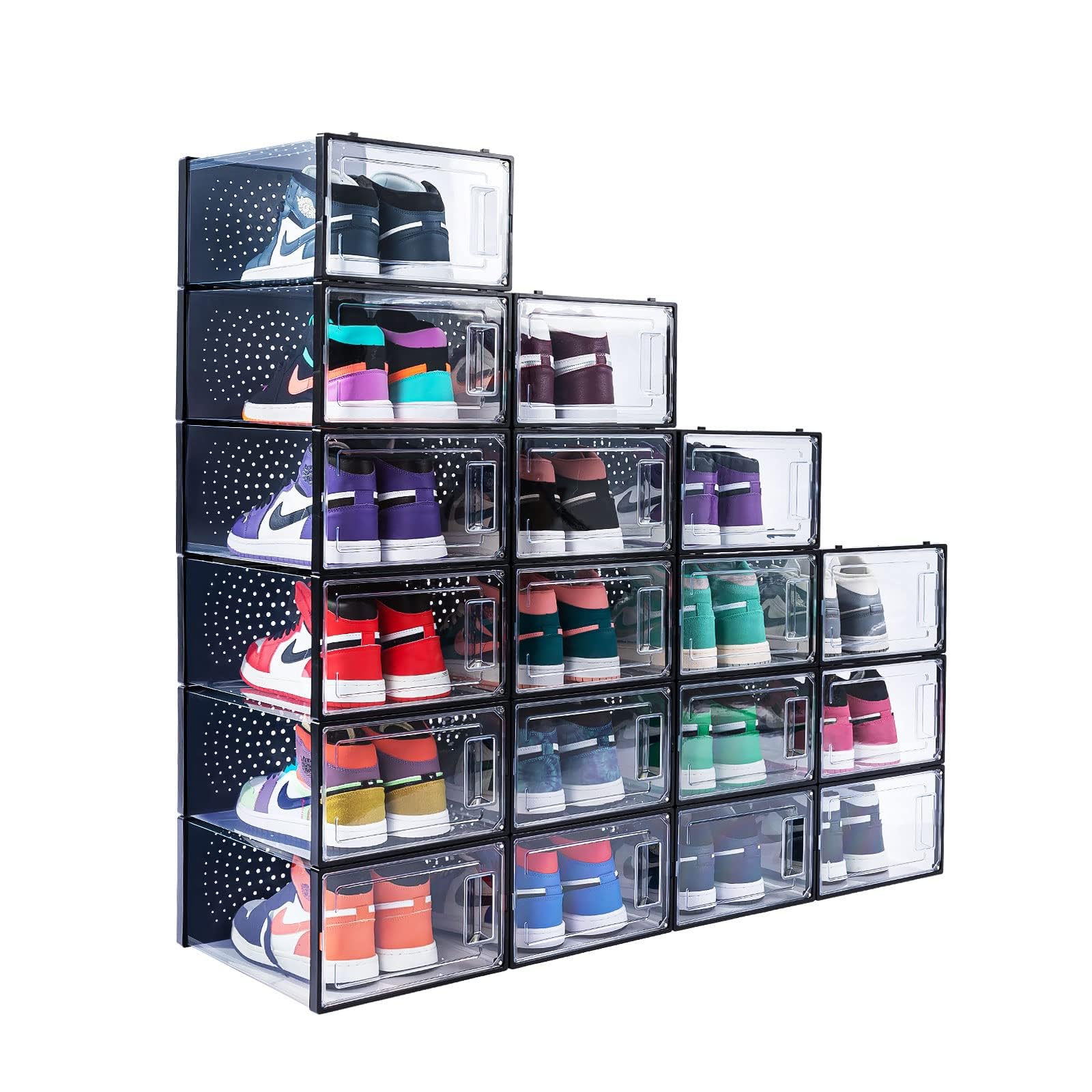AOHMPT 18 Pack Clear Shoe Organizer Stackable Shoe Box Foldable Storage Bins Shoe Container Box Large Size Shoe Bins (X-Large)