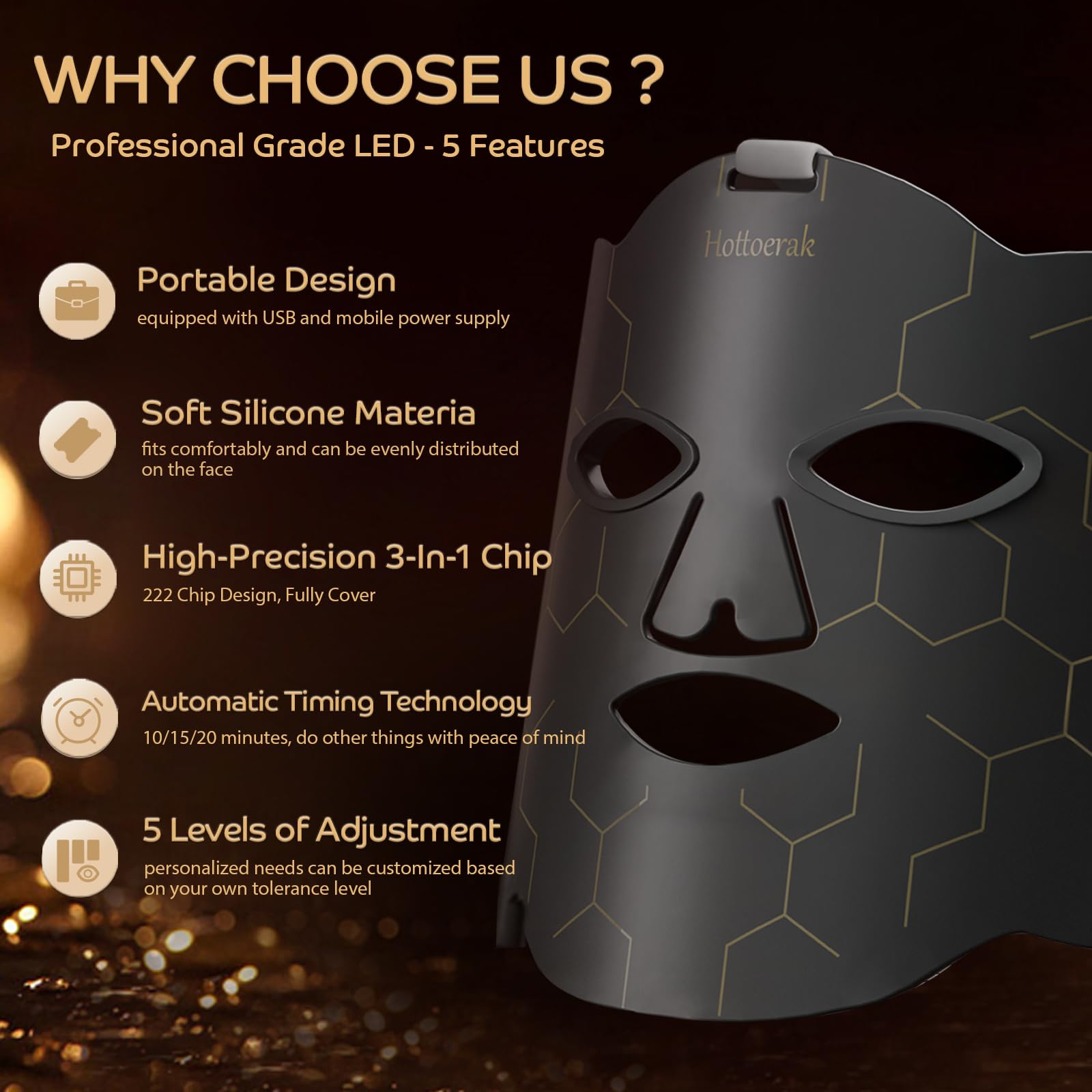 Hottoerak Red Light Therapy for Face, LED Red Light Therapy Mask 660nm & 850nm Wavelength for Home Use