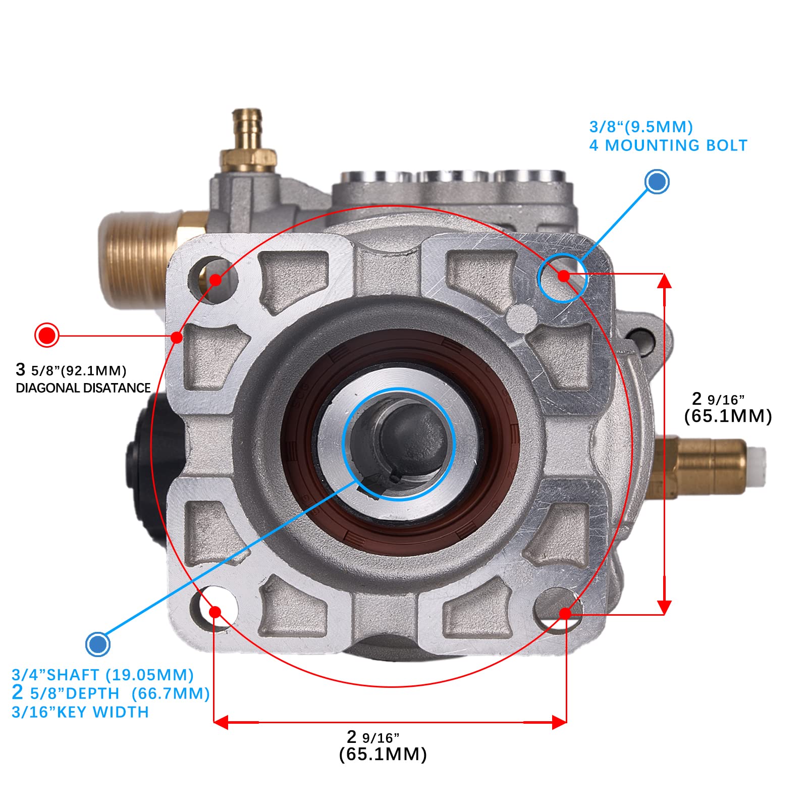 Mikatesi 3/4" Shaft Horizontal Pressure Washer Pump - 2600-3000 PSI @ 2.5 GPM - Original Engineering OEM Pump for Honda Simpson Ryobi Etc Most Brand gas engine power washer