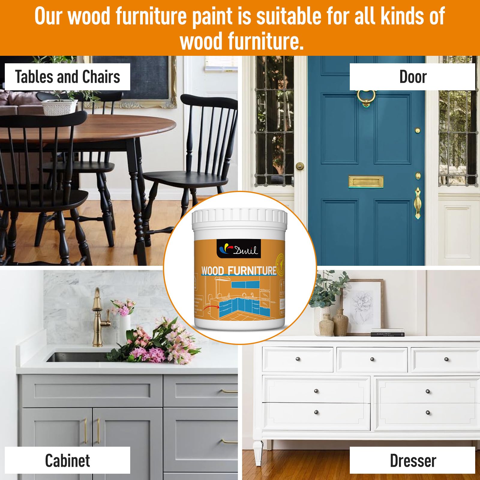 DWIL Acrylic Wood Paint for Furniture - Semi-Gloss Paint Suitable for Wood Surface Renovation, Water-Based All match Paint, Non-Toxic & Odorless, Eco-Friendly & Healthy (32oz, Black)
