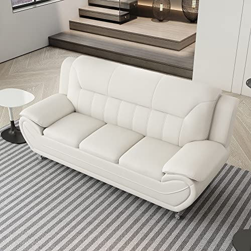 US Pride Furniture Michael Collection Modern Style Faux Leather Couch-Versatile 3 Seater Accent Piece for Living Room, Bedroom or Office-Comfortable Design and Elegant Look, 79" Sofa, Snowy White