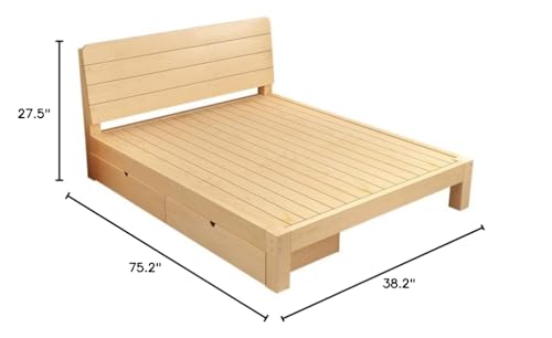 LITFAD Contemporary Pine Wood Platform Bed Natural Bed Frame with Headboard Wooden Slats Support Bed (No Box Spring Needed) - Storage Included Single Bed Vertical Paving, Twin
