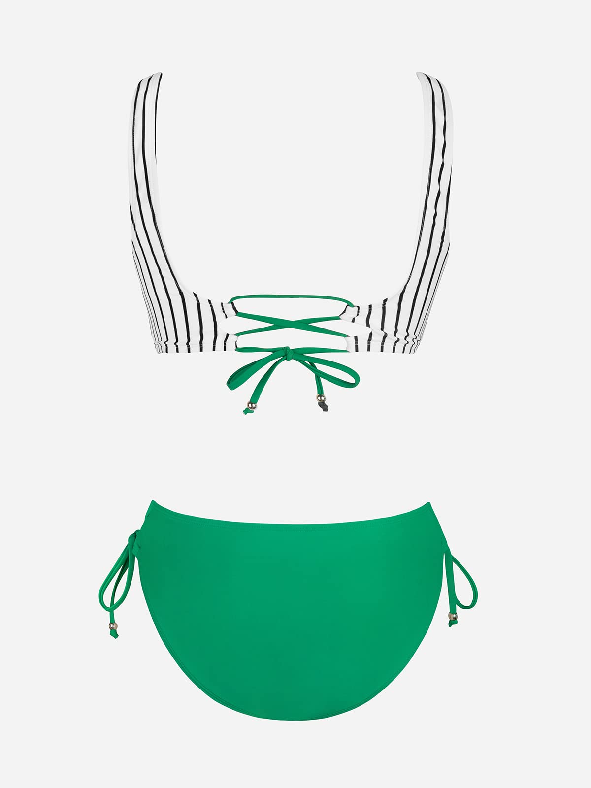 CUPSHE Womens Swimwear Swimsuit Bikini Set Striped Wrapped Front Lace Up Back Strappy Two Piece Bathing Suit, Large, Cadmium Green
