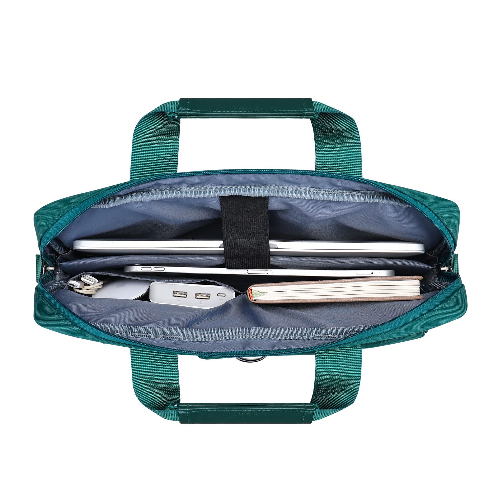 MOSISO Laptop Shoulder Bag Compatible with MacBook Air 15 M4 M3 M2/Pro 16 inch M4 M3 M2 M1,15-15.6 inch Notebook with 2 Raised&1 Flapover&1 Horizontal Pocket&Handle&Belt, Teal Green