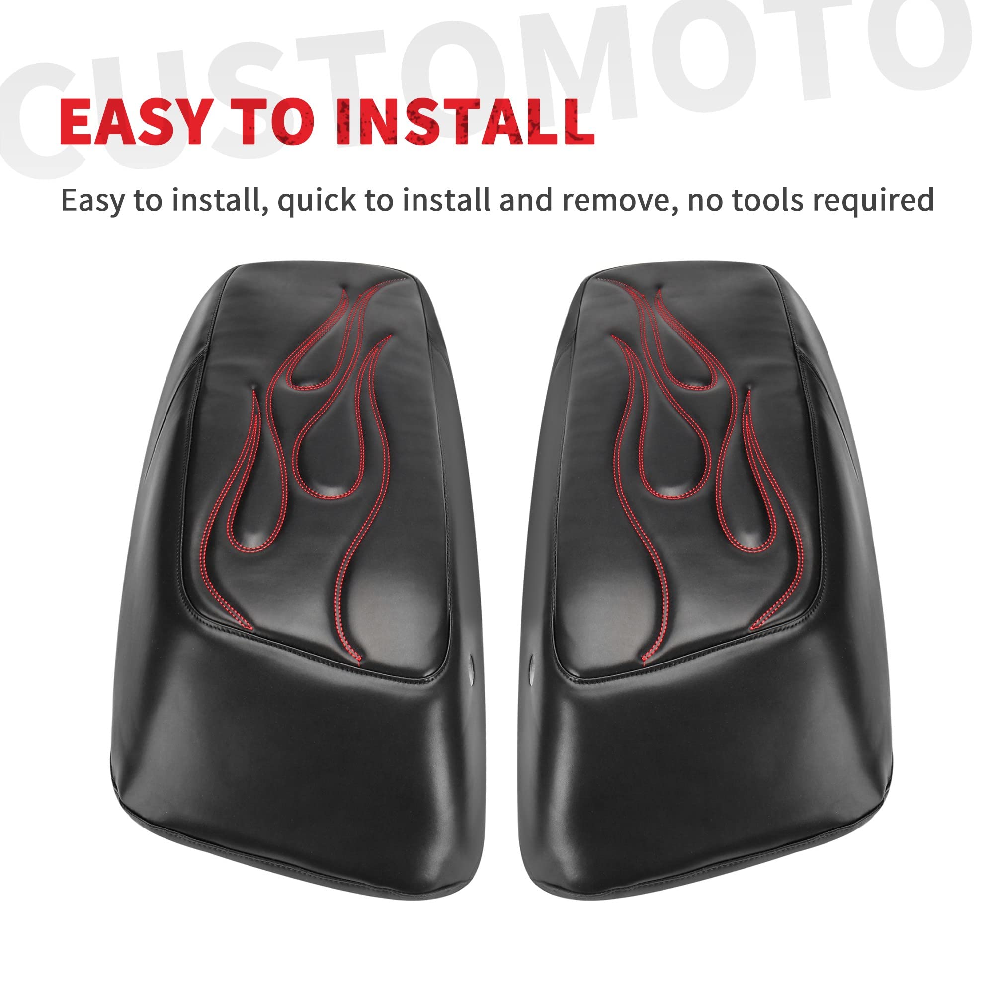 Customoto Flame Pattern Saddlebag Lid Covers Compatible with 2014-2023 Harley Touring Road King Street Glide Road Glide Electra Glide, Red