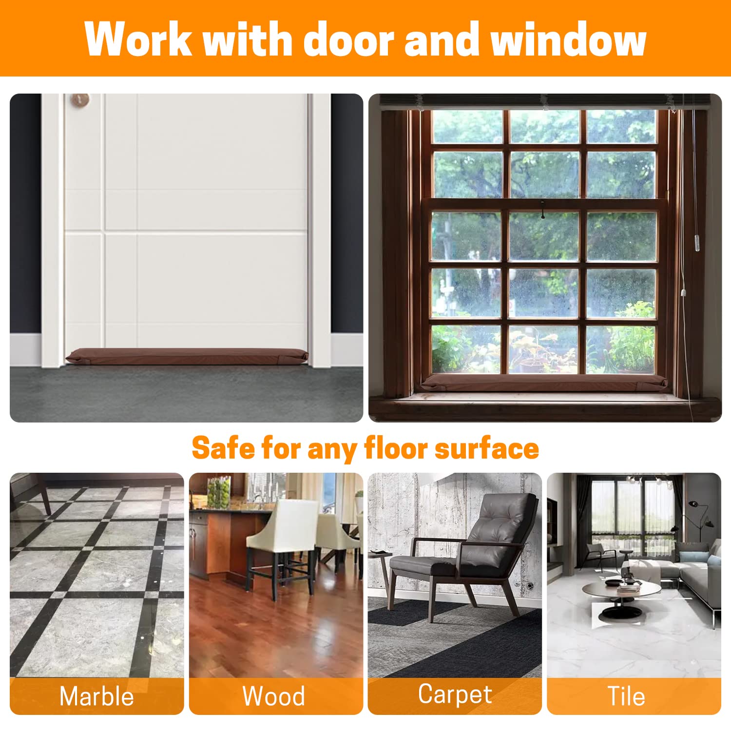 VISEMAN Under Door Stopper, Inflatable Door Blocker, Adjustable Door Sweeps for Bottom of Door and Window, 34"-36"