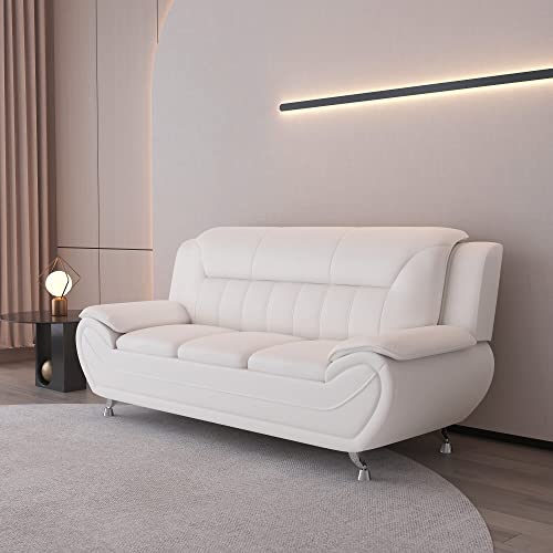 US Pride Furniture Michael Collection Modern Style Faux Leather Couch-Versatile 3 Seater Accent Piece for Living Room, Bedroom or Office-Comfortable Design and Elegant Look, 79" Sofa, Snowy White