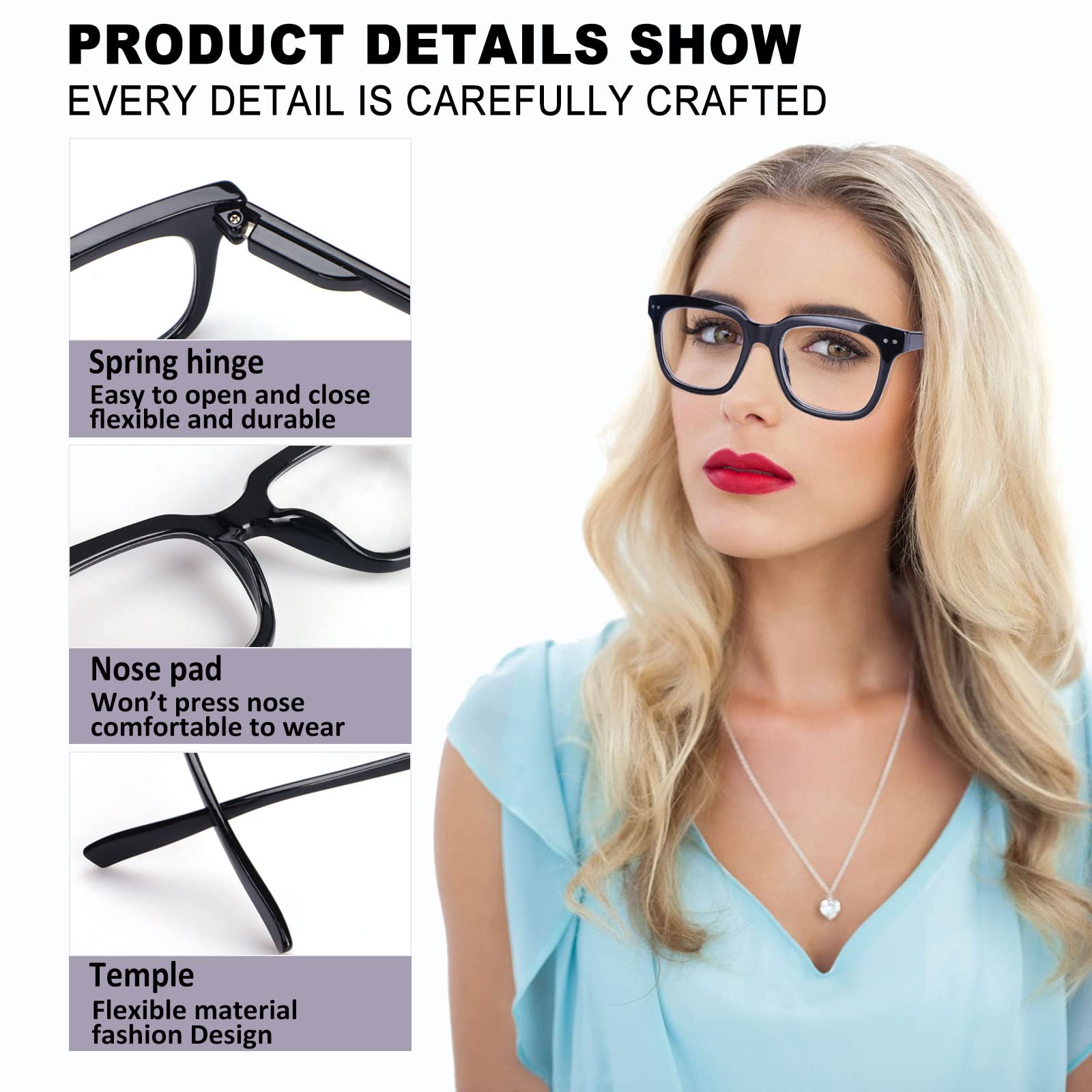 CHOFILORD 6 Pack Fashion Reading Glasses for Women Men Blue Light Blocking Oversized Square Readers with Spring Hinge (6 Pack Mix, 1.75)