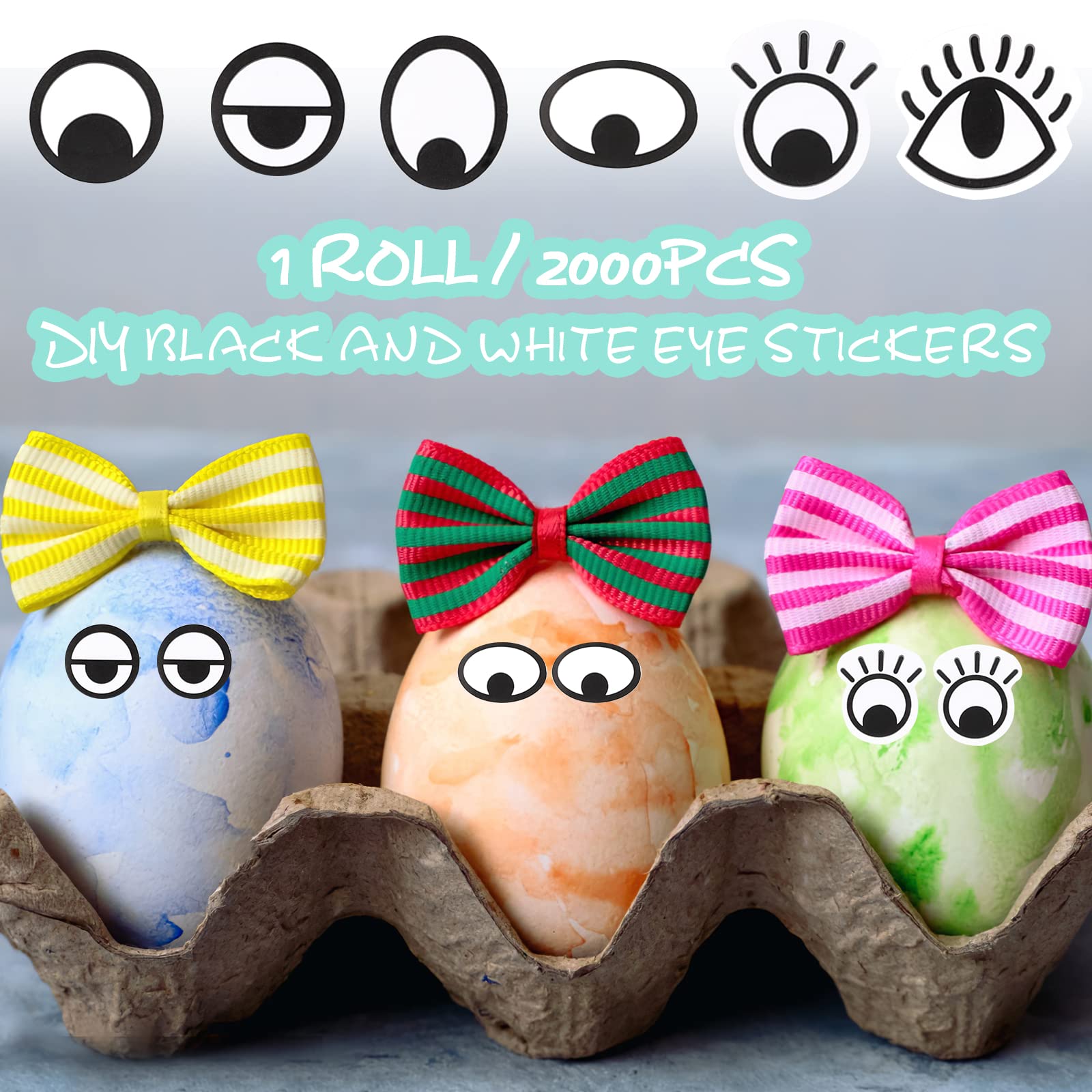 THINP Eye Stickers, 1000 Pcs Self-Adhesive Stickers, Children Stickers, Cartoon Mini Labels for DIY Crafts, Scrapbook, Notebook, Party Favor (Black)