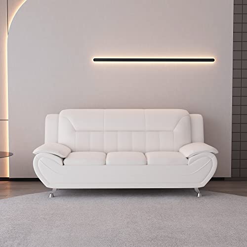 US Pride Furniture Michael Collection Modern Style Faux Leather Couch-Versatile 3 Seater Accent Piece for Living Room, Bedroom or Office-Comfortable Design and Elegant Look, 79" Sofa, Snowy White
