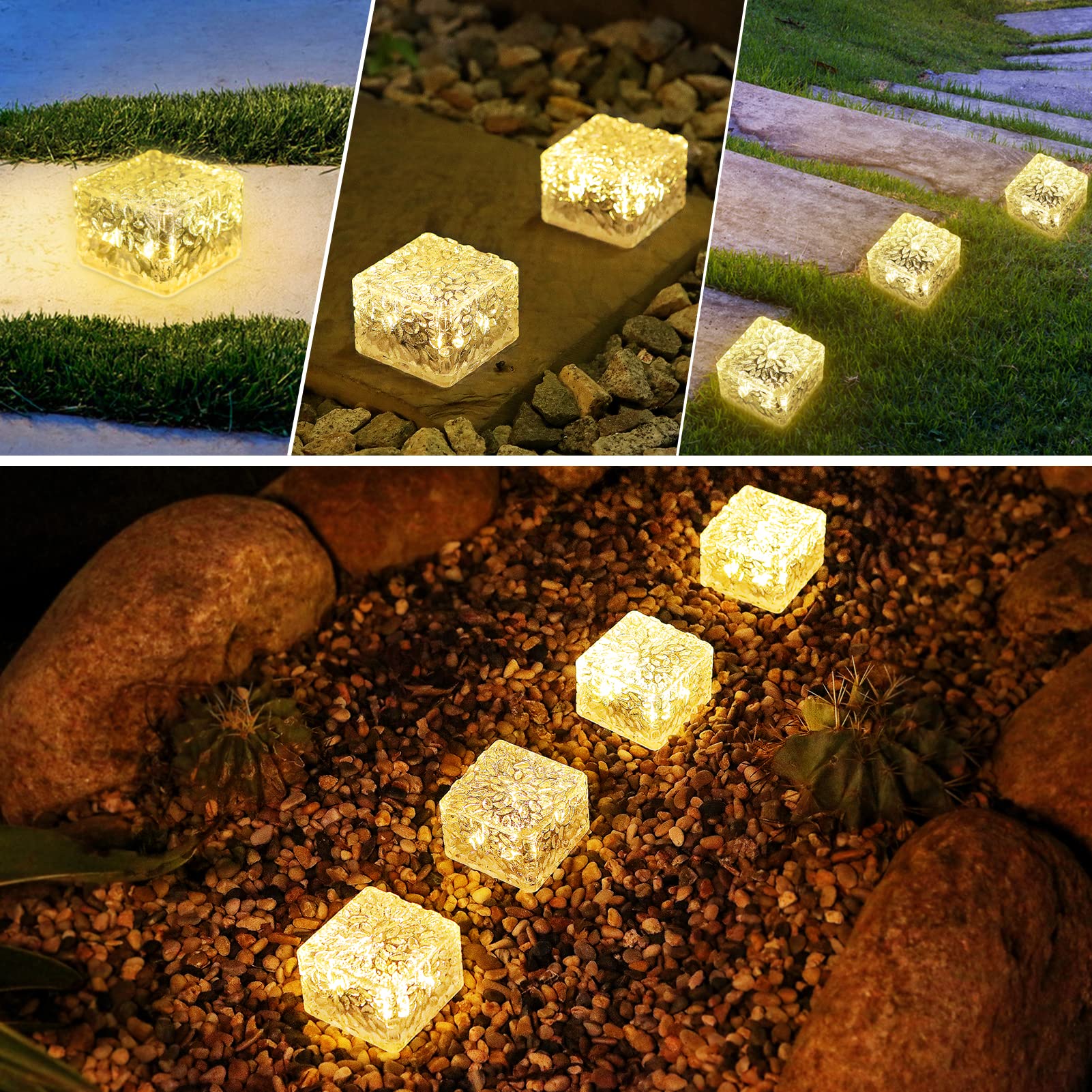 HOFLYW 6 Pack Solar Brick Lights Landscape Path Light Garden Decoration Yard Paver Road Lighting Recessed Paver for Garden, Pathway, Patio, Walkway Decor