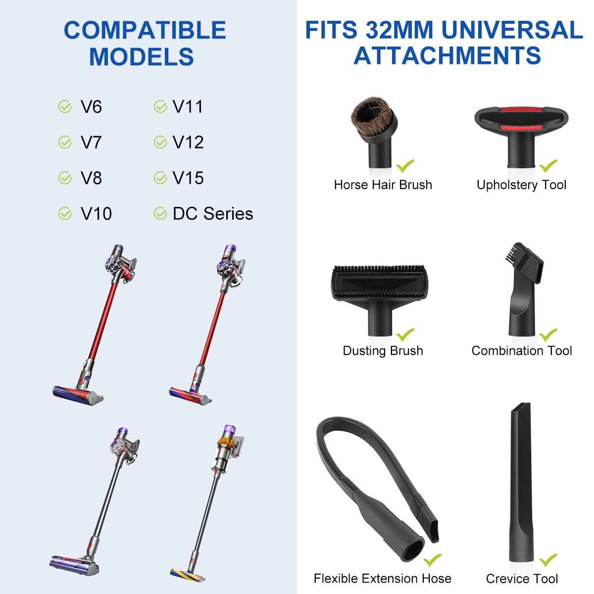 LANMU Horse Hair Brush Vacuum Attachments Compatible with Dyson V15 V12 V11 V10 V8 V7 V6 Vacuum Cleaner, 1.25" Soft Vacuum Dust Brush Accessories