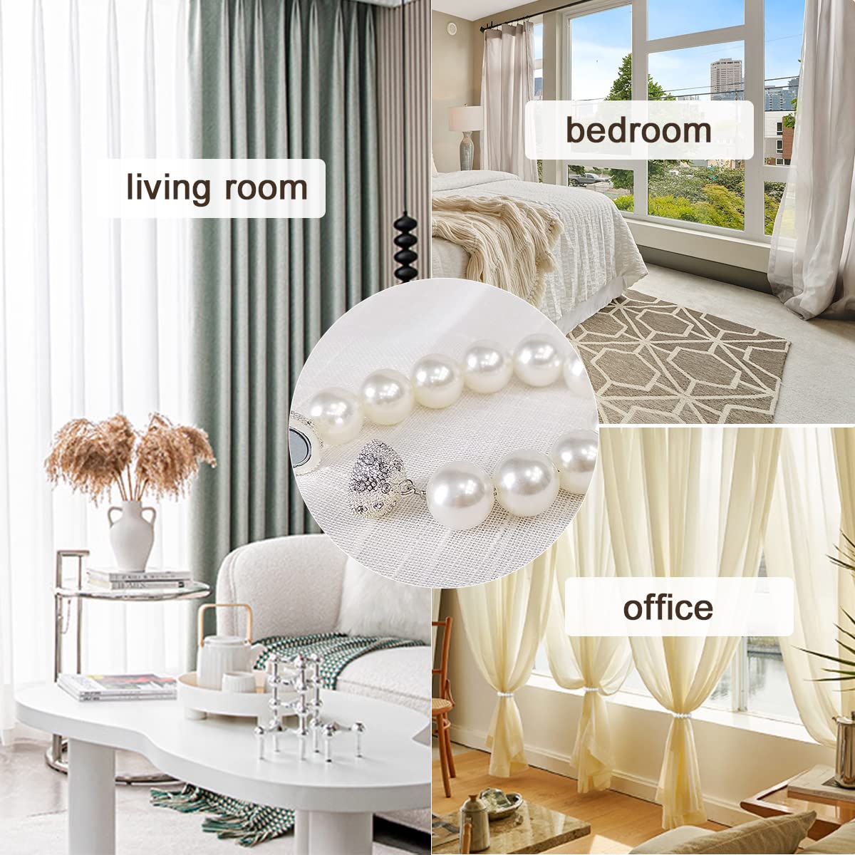Canjuxk Magnetic Curtain Tiebacks, 4 Pack Pearl Drapery Tie Backs Weave Holder for Window Draperies Hold Curtains Drape Ties Backs Holdback, Bedroom Home Decor