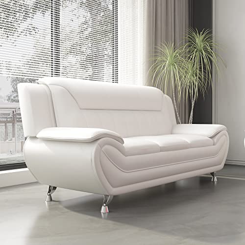 US Pride Furniture Michael Collection Modern Style Faux Leather Couch-Versatile 3 Seater Accent Piece for Living Room, Bedroom or Office-Comfortable Design and Elegant Look, 79" Sofa, Snowy White