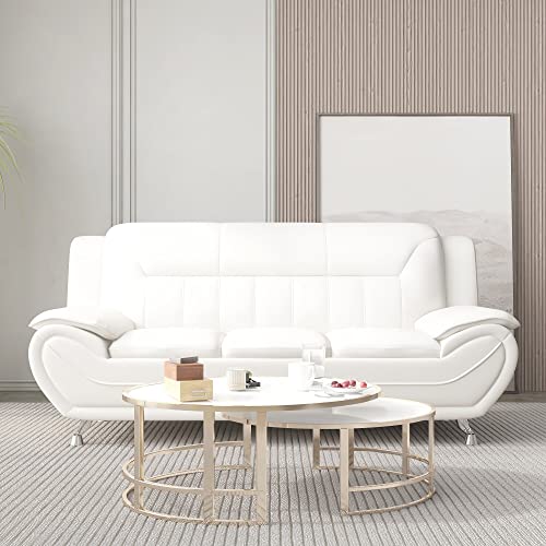 US Pride Furniture Michael Collection Modern Style Faux Leather Couch-Versatile 3 Seater Accent Piece for Living Room, Bedroom or Office-Comfortable Design and Elegant Look, 79" Sofa, Snowy White
