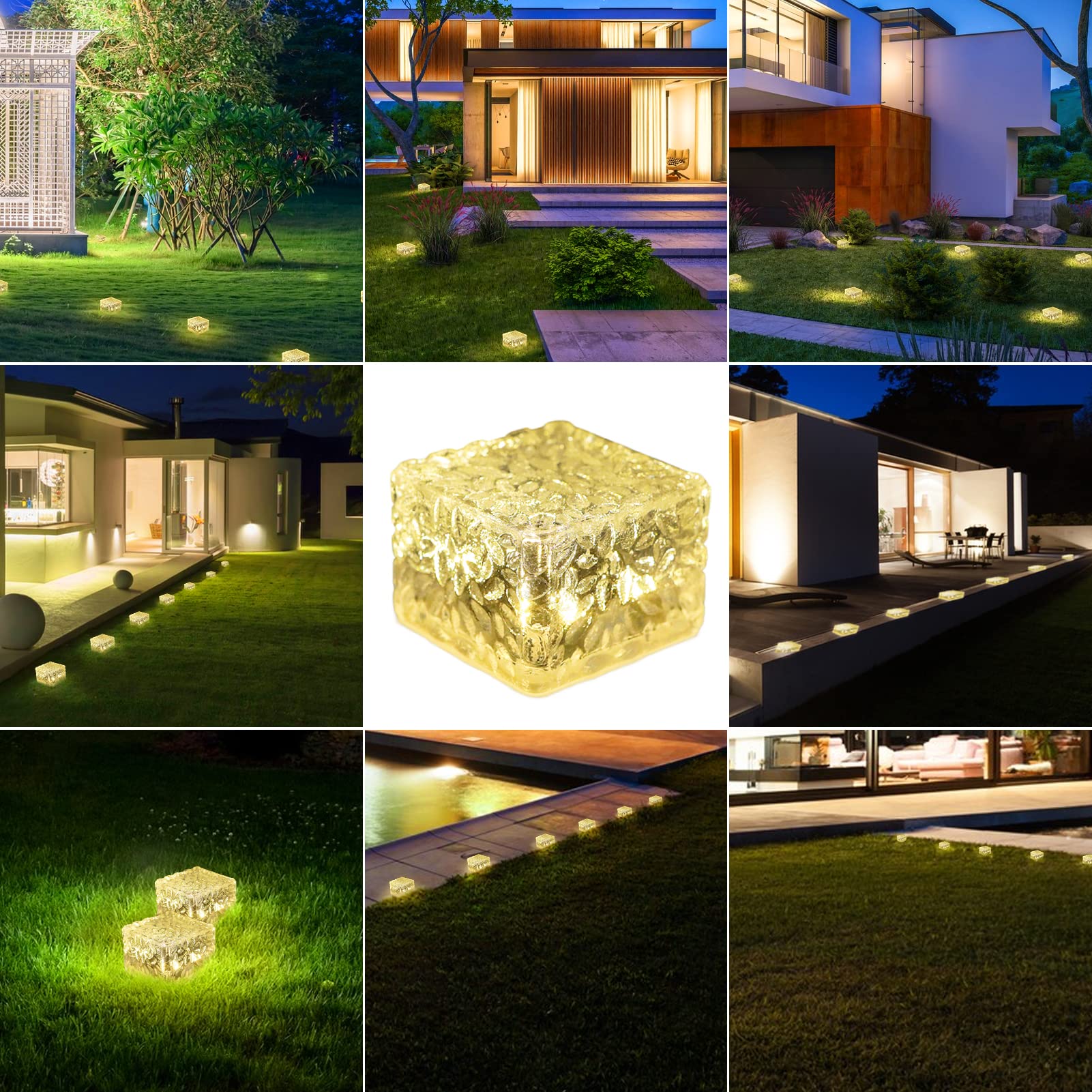 HOFLYW 6 Pack Solar Brick Lights Landscape Path Light Garden Decoration Yard Paver Road Lighting Recessed Paver for Garden, Pathway, Patio, Walkway Decor