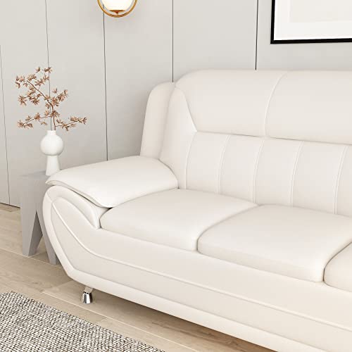 US Pride Furniture Michael Collection Modern Style Faux Leather Couch-Versatile 3 Seater Accent Piece for Living Room, Bedroom or Office-Comfortable Design and Elegant Look, 79" Sofa, Snowy White