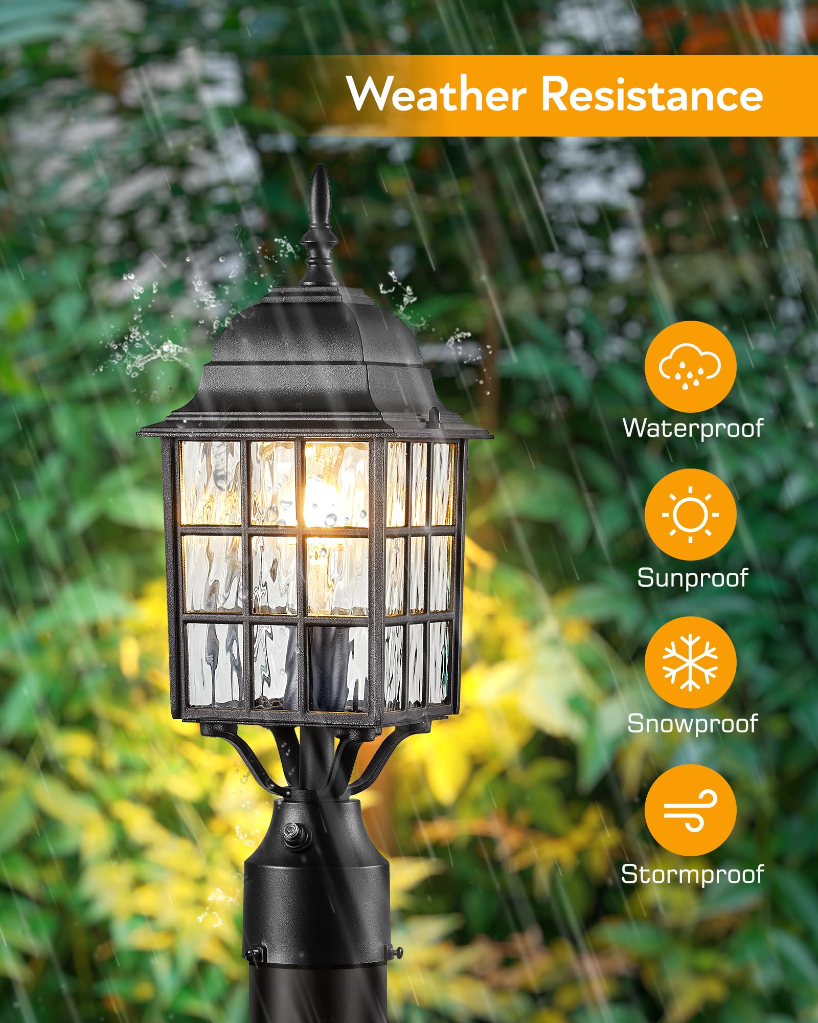 VIANIS Lamp Post Light Fixture with Mount Base, Modern Black Exterior Post Lantern Fixture with Tempered Glass, Anti-Rust Aluminum Light Posts for Outside for Driveway, Backyard Patio Garden, E26