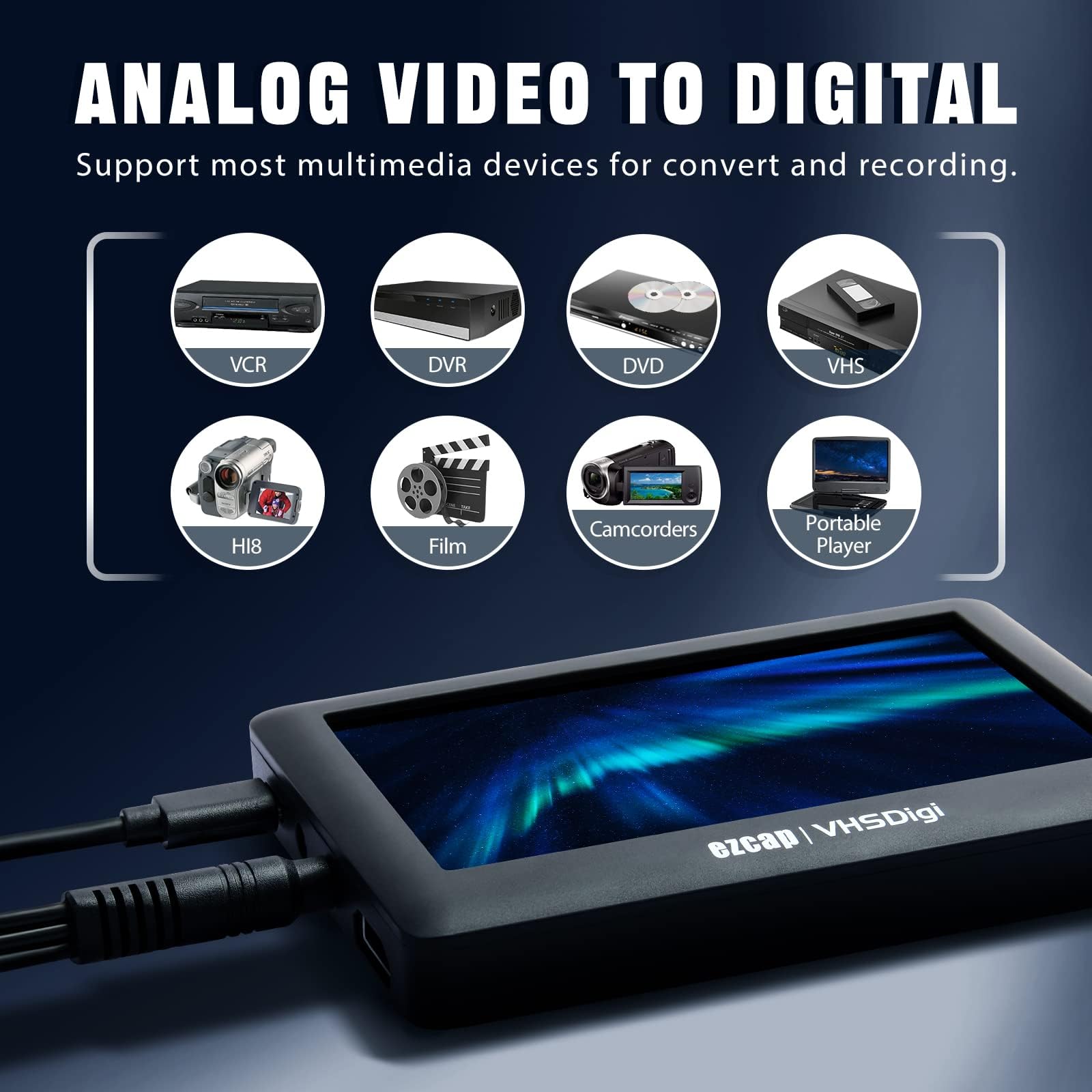 Mwin Video to Digital Converter, VHS to Digital Converter with 4.3" Screen, Capture Record Video from VCR/VHS/Hi8/DVD/Camcorder/RCA/Gaming Systems, No PC Required