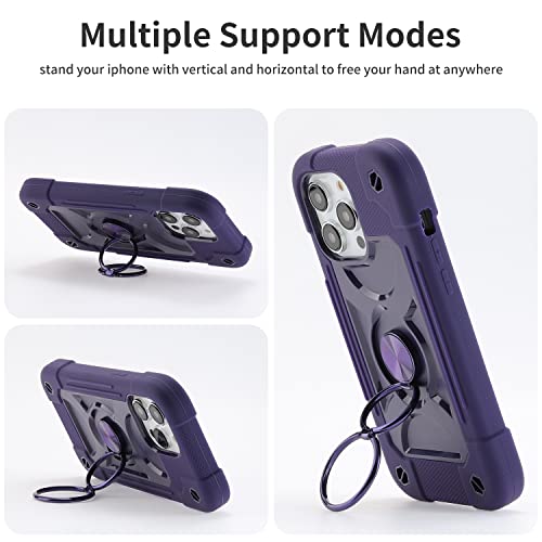MARKILL Compatible with iPhone 14 Pro Max Case 6.7 Inch with Ring Stand, [Soft Silicone and Hard Plastic ] Heavy-Duty Military Grade Shockproof Phone Cover for iPhone 14 Pro Max. (Deep Purple)