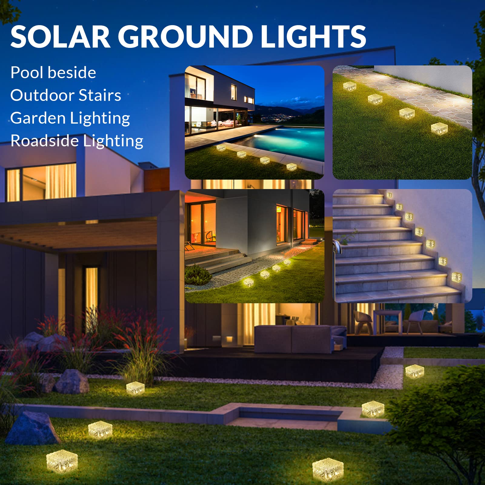 HOFLYW 6 Pack Solar Brick Lights Landscape Path Light Garden Decoration Yard Paver Road Lighting Recessed Paver for Garden, Pathway, Patio, Walkway Decor