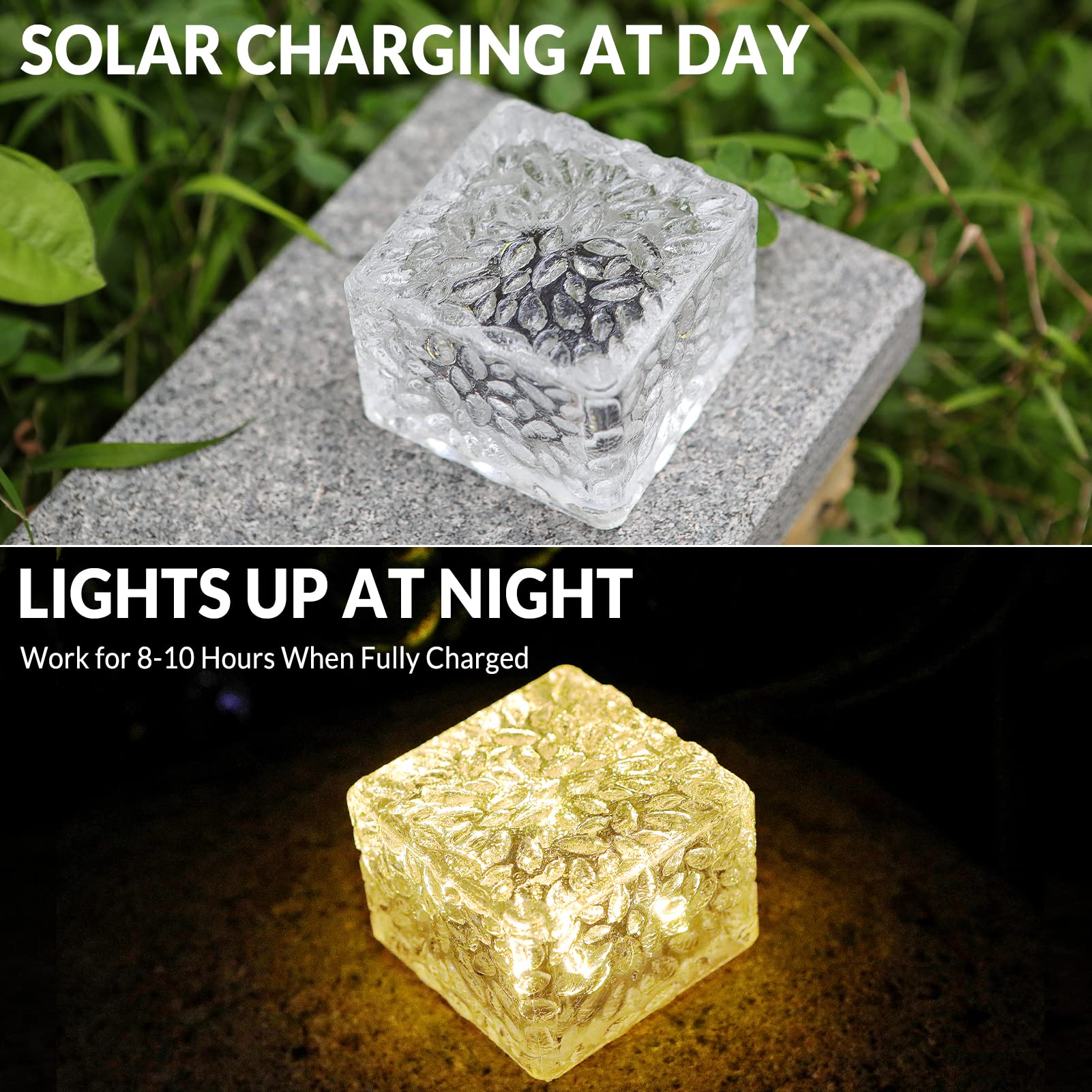 HOFLYW 6 Pack Solar Brick Lights Landscape Path Light Garden Decoration Yard Paver Road Lighting Recessed Paver for Garden, Pathway, Patio, Walkway Decor