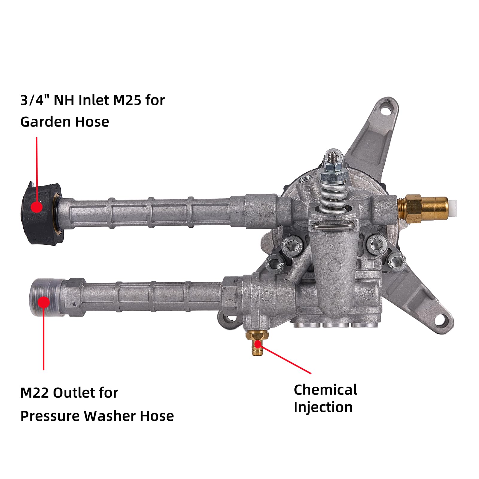 Mikatesi 7/8" Shaft Vertical Pressure Washer Pump 2600-3000 PSI @2.5 GPM OEM & Power Washer Pump Replacement with Troy Bilt SRMW22G26-EZ Craftsman AR Front Inlet/Outlet