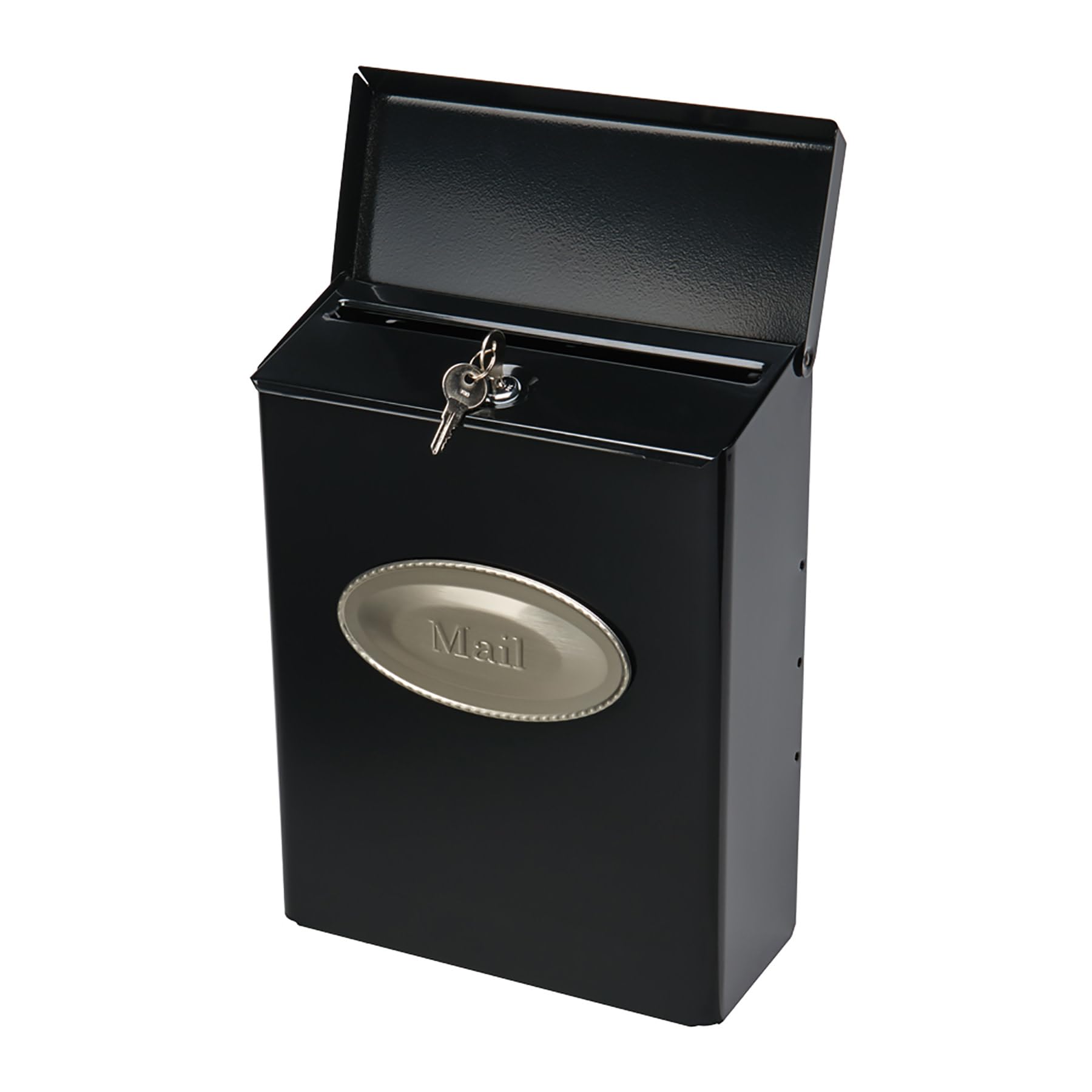 Architectural Mailboxes Designer Galvanized Steel, Locking Wall Mount Mailbox, Black with Satin Nickel