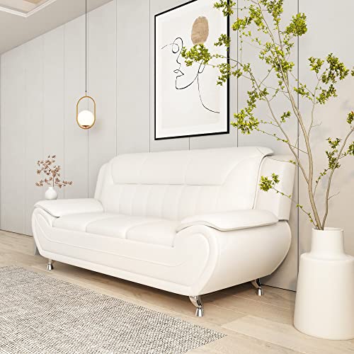US Pride Furniture Michael Collection Modern Style Faux Leather Couch-Versatile 3 Seater Accent Piece for Living Room, Bedroom or Office-Comfortable Design and Elegant Look, 79" Sofa, Snowy White