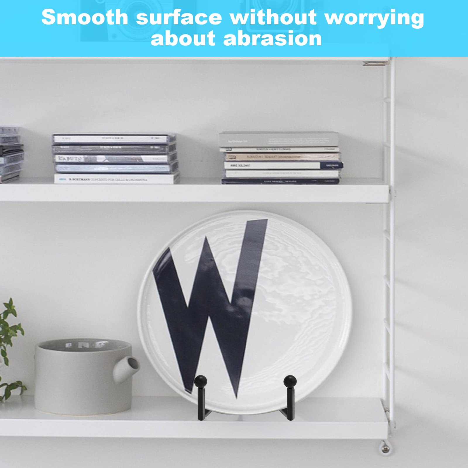Ouskr 4 Pcs 4-1/4 Inch Plate Stands for Display, Metal Iron Picture Frame Holders Stand for Book Photo Small Easels Plaque Dish Art Tabletop Decorative Black
