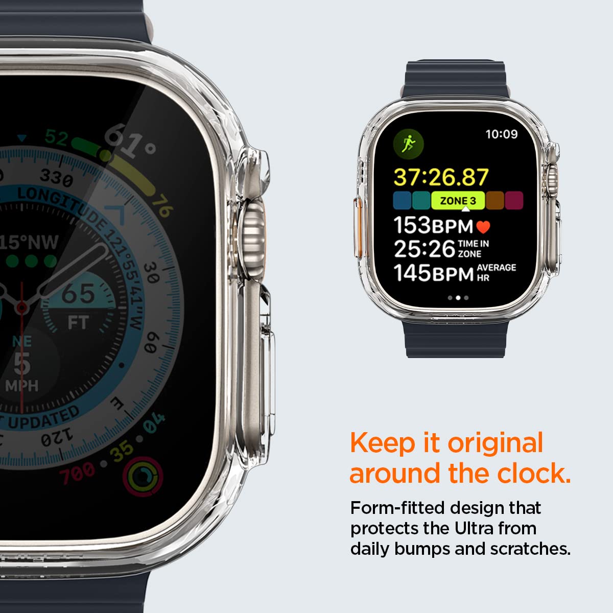 Spigen Thin Fit Designed for Apple Watch Ultra 2/1 Case 49mm Lightweight Hard PC Cover - Crystal Clear