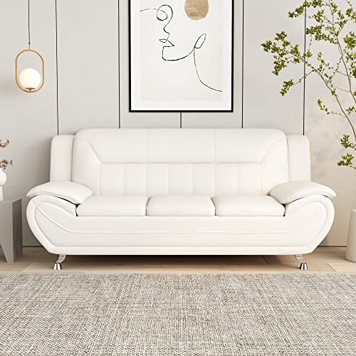 US Pride Furniture Michael Collection Modern Style Faux Leather Couch-Versatile 3 Seater Accent Piece for Living Room, Bedroom or Office-Comfortable Design and Elegant Look, 79" Sofa, Snowy White