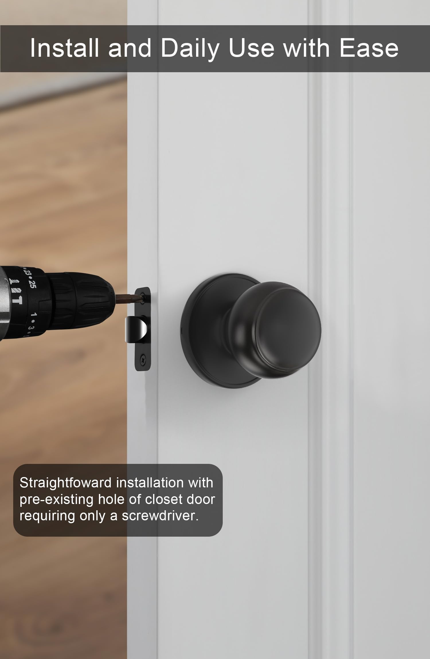 goldenwarm Black Passage Door Knobs, Matte Black Closet Door Knobs Interior, Black Passage Door Knobs Set for Hallway, Closet (5 Pack, Matte Black)