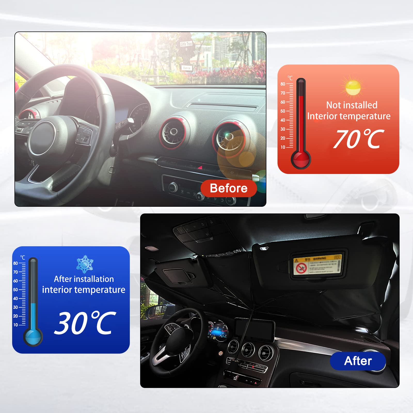 Sodcay 1 PC Car Windshield Sun Shade Umbrella, Foldable Sun Shade Car Sun Visor Protector Reflector Car Accessories Interior for UV Ray Block and Sun Heat Protection (31" x 55")