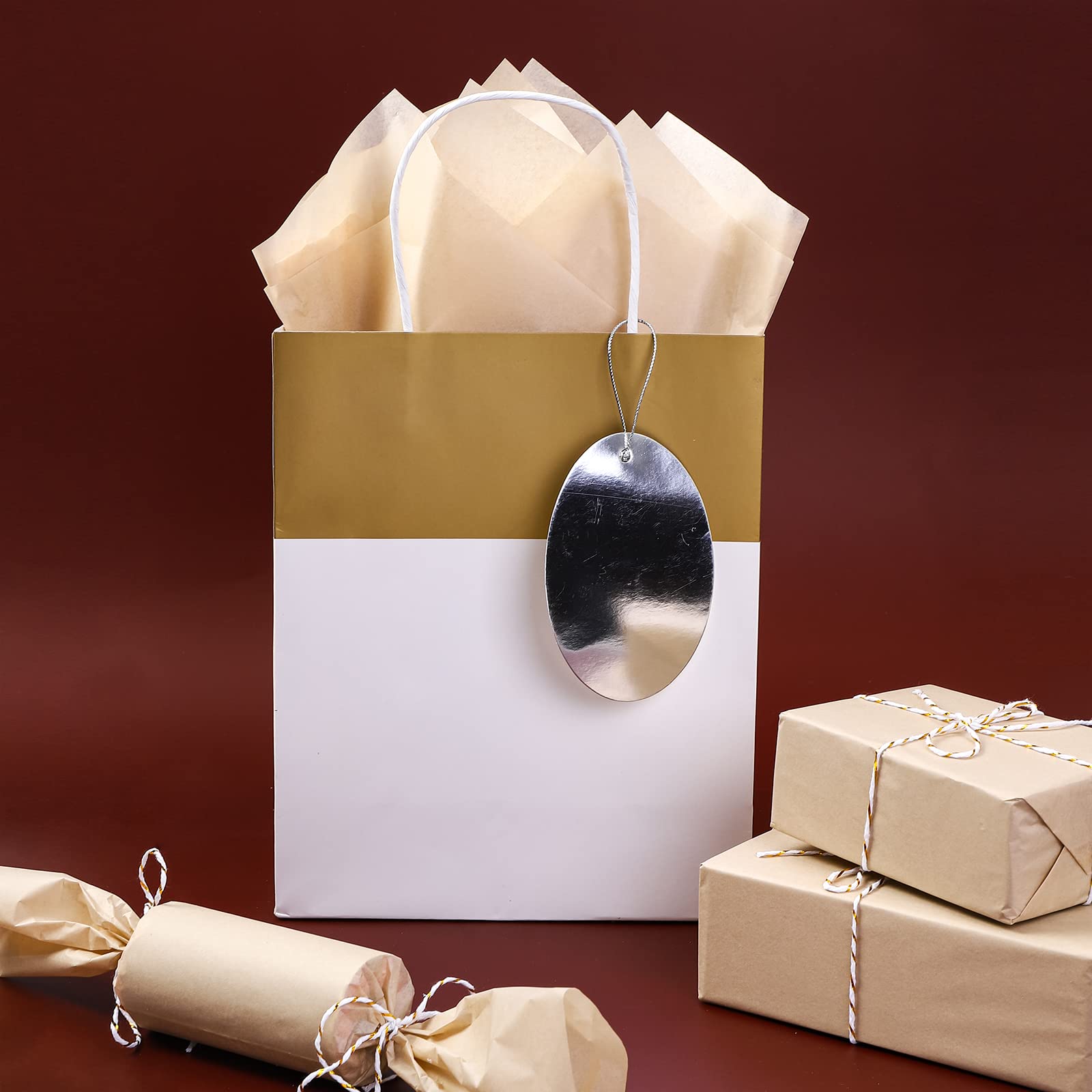 Packanewly Bulk Gift Wrapping Tissue Paper, 100 Sheets Kraftt Brown, 15 x 20 Inch Gift Wrap Paper for Art Craft Festival Birthday Party Floral Pompom