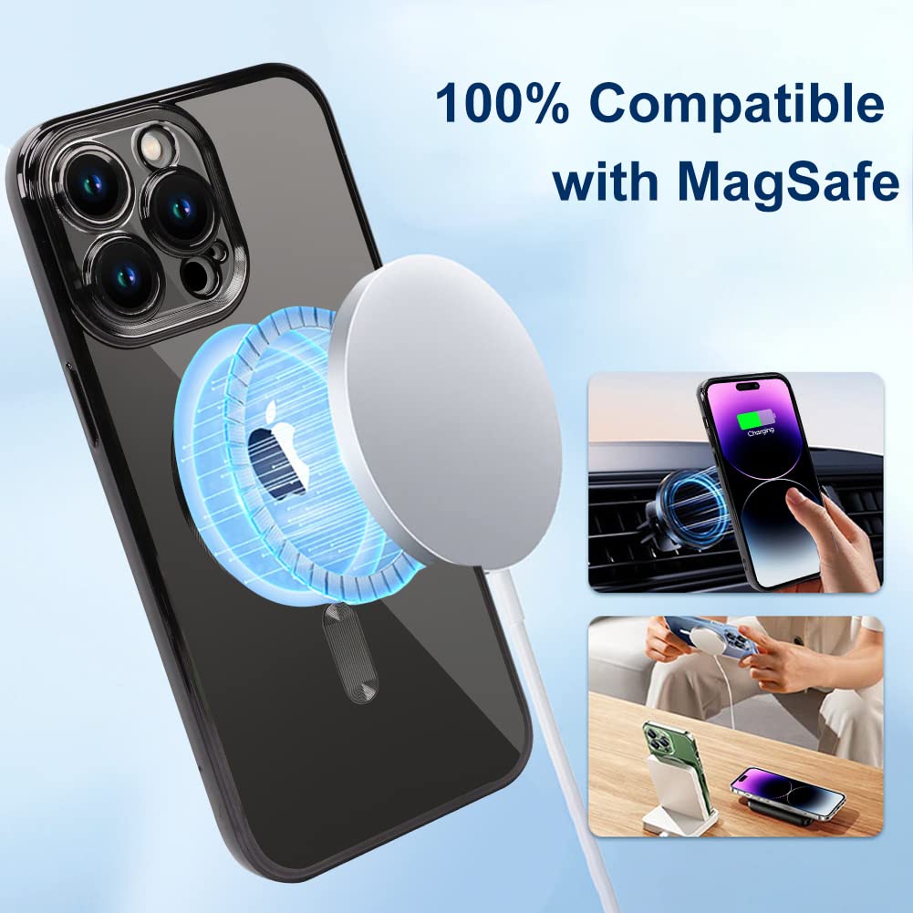 ZIYE Magnetic Case for iPhone 14 Pro Max Case [Compatible with MagSafe] Camera Lens Protector Plating Luxury Cover for Women Men Clear Soft TPU Shockproof Protective Phone Case - Black