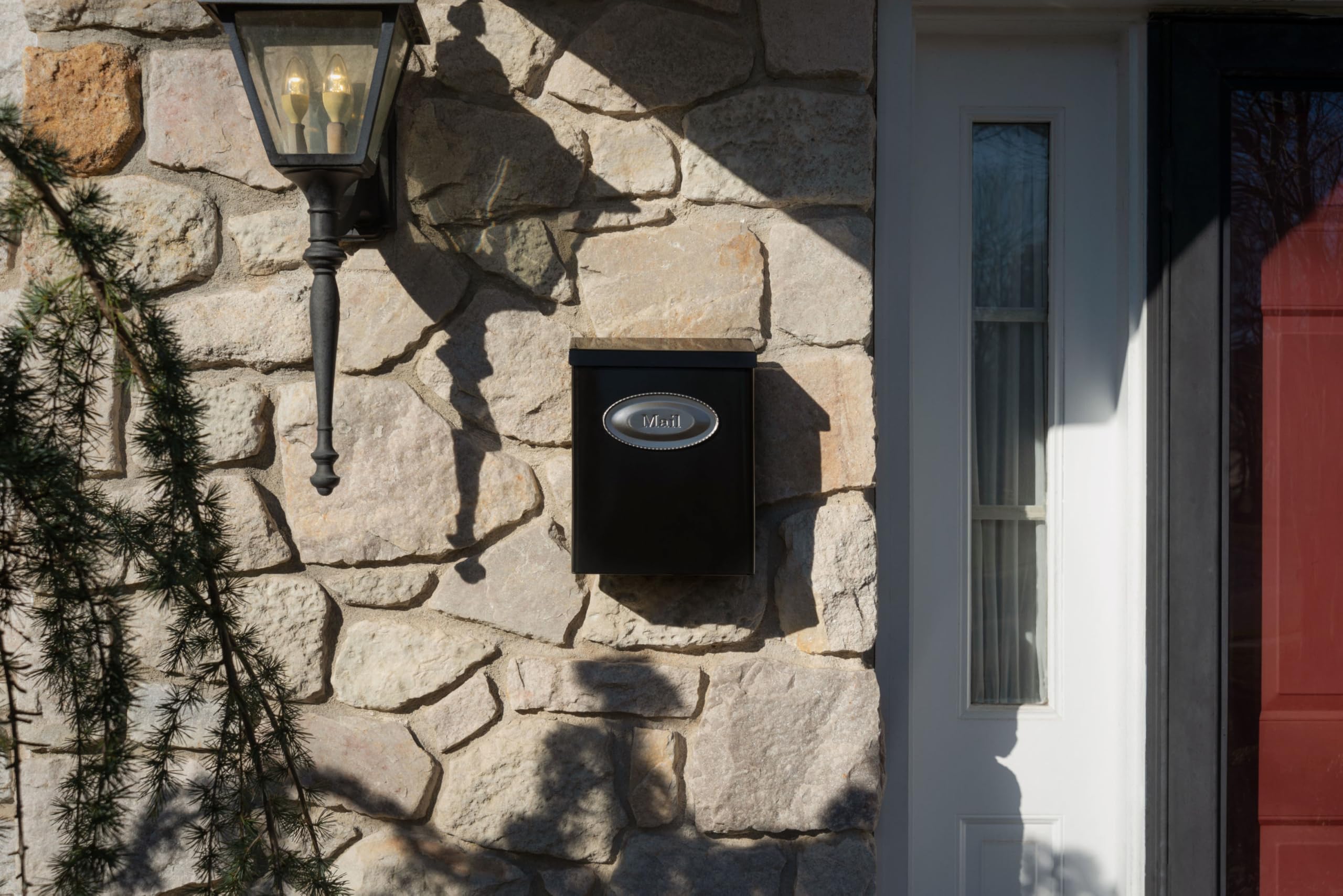 Architectural Mailboxes Designer Galvanized Steel, Locking Wall Mount Mailbox, Black with Satin Nickel
